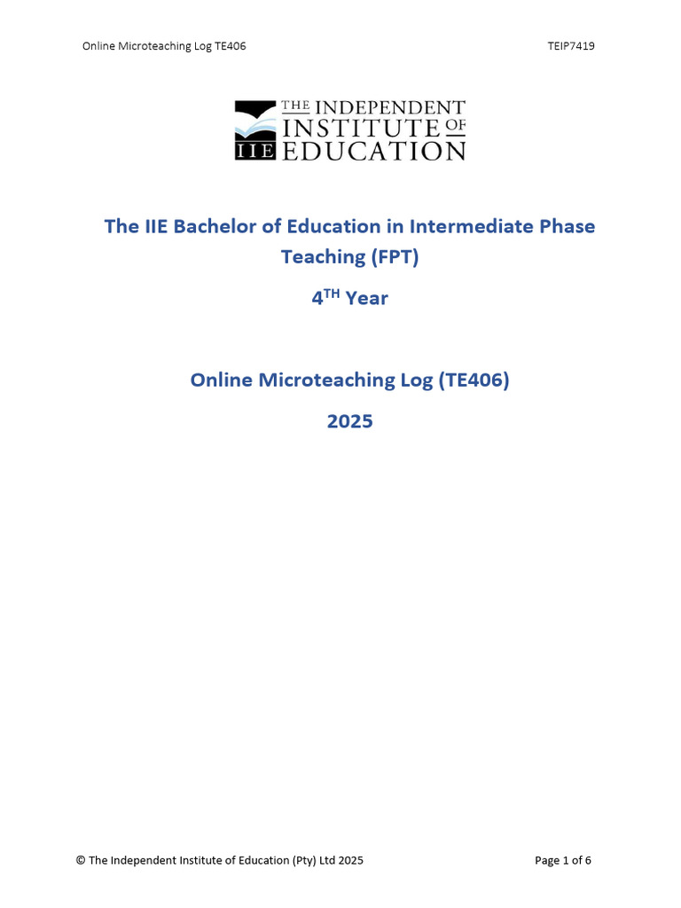 Online Microteaching Log TE406 Guide | PDF | Lesson Plan | Educational ...