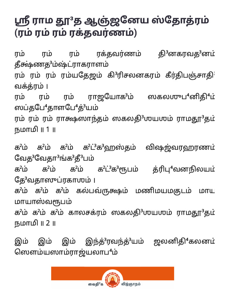 Sri Rama Dootha Anjaneya Stotram (Ram Ram Ram Raktavarnam) - Tamil ...