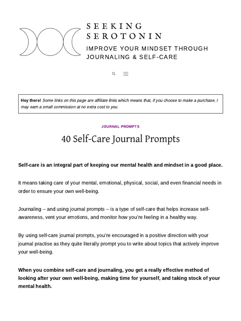 40 Self-Care Journal Prompts PDF | PDF | Mental Health | Mood (Psychology)