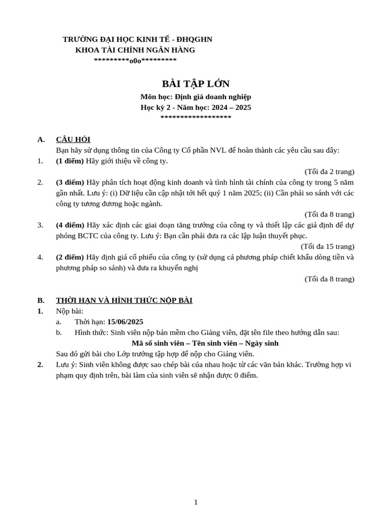 Dinh Gia Doanh Nghiep - Bai Tap Lon-20250515 | PDF