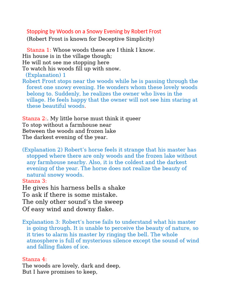 Analysis of Frost's "Stopping by Woods" | PDF | Poetry