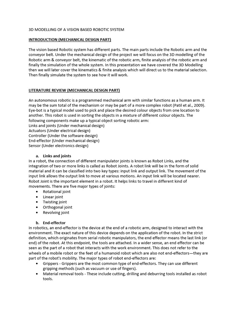 3d Modelling of A Vision Based Robotic System | PDF | Robotics | Robot