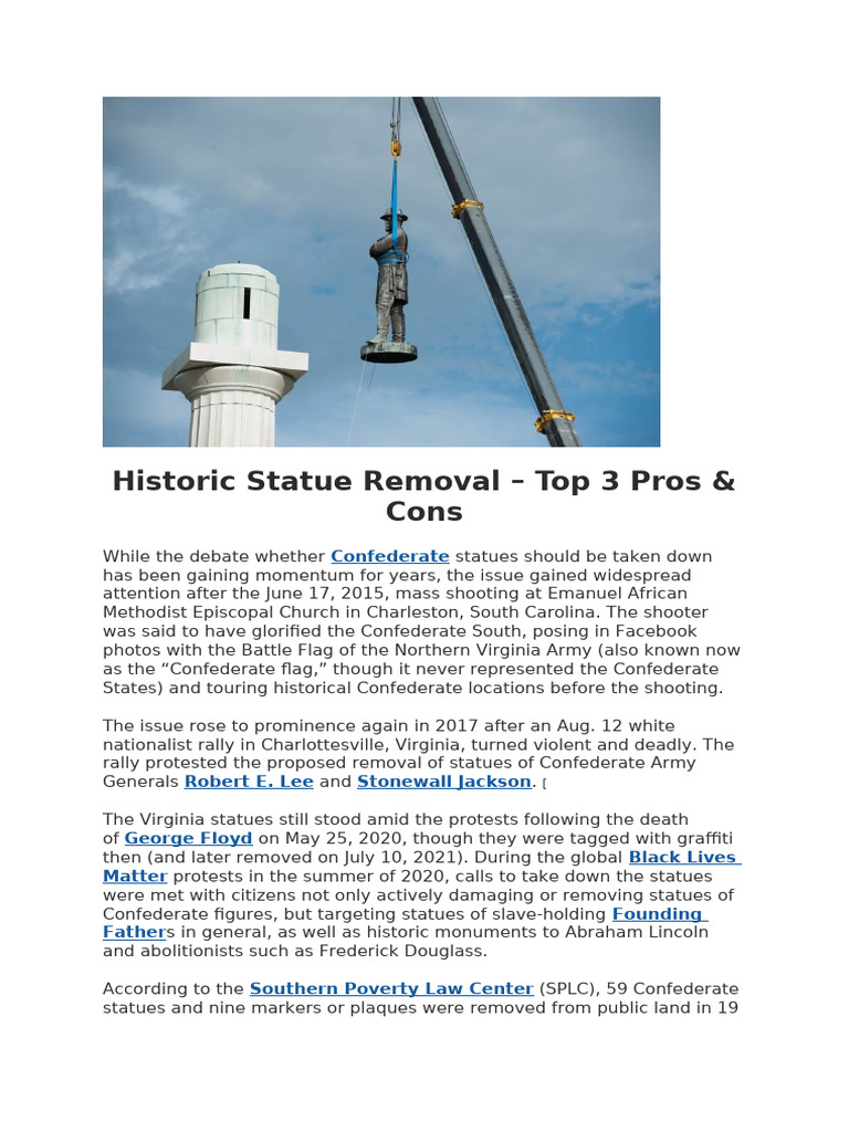 Historic Statue Removal | PDF | Confederate States Of America | Roger B ...