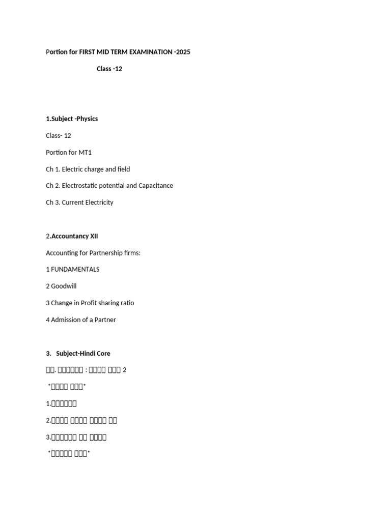 Mid Term Portion - 12 (2025) | PDF | Matrix (Mathematics) | Determinant
