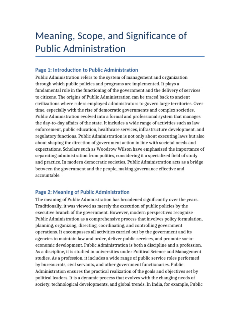 Meaning and Importance of Public Administration | PDF | Public ...