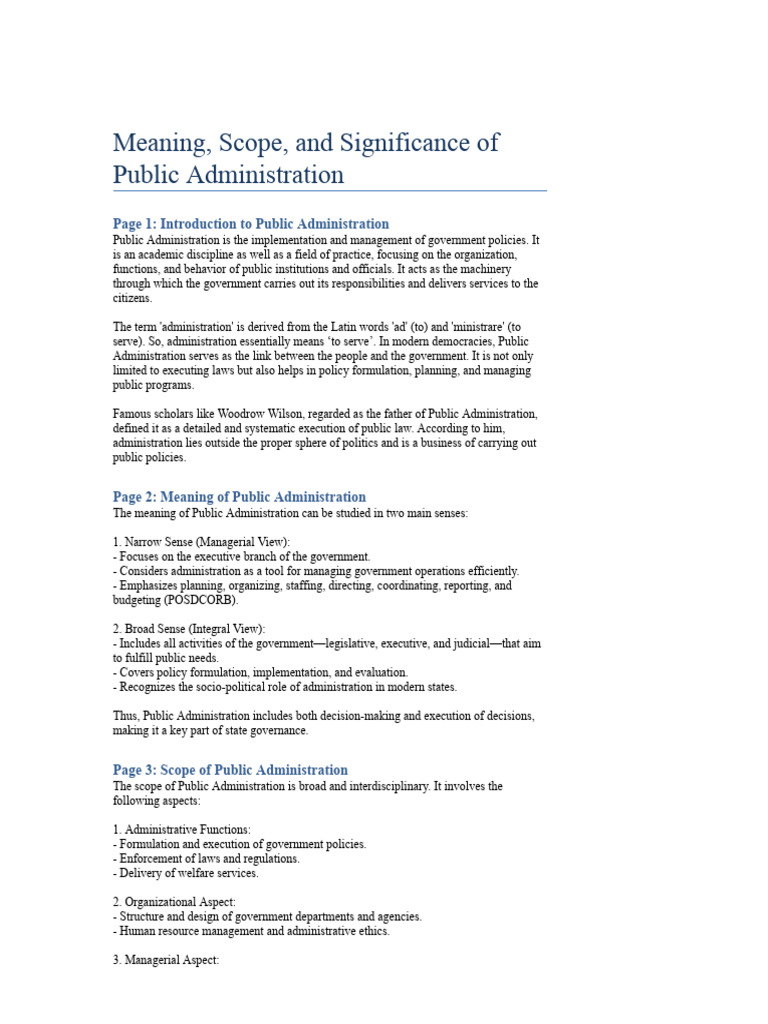 Meaning Scope Significance Public Administration Harshita | PDF ...
