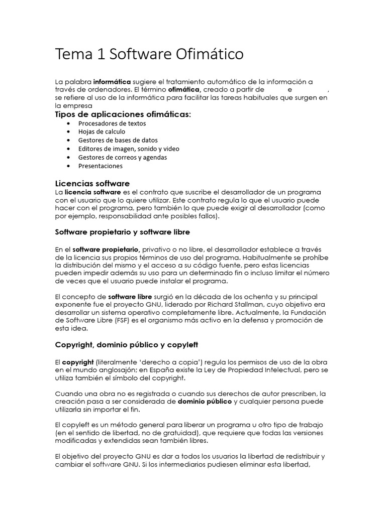 Tema 1 Software Ofimático | PDF | Software libre | Software propietario
