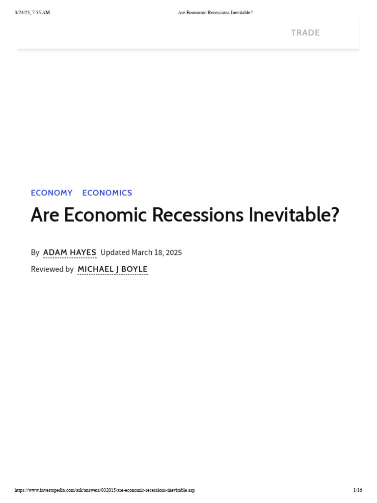 Are Economic Recessions Inevitable | PDF | Recession | Business Cycle