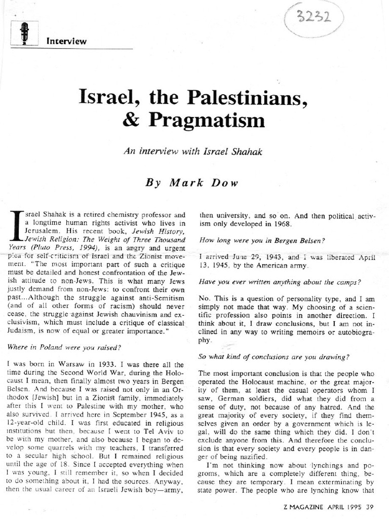 Israel Shahak - Interview - Z Magazine (1995) (Mark Dow) | PDF