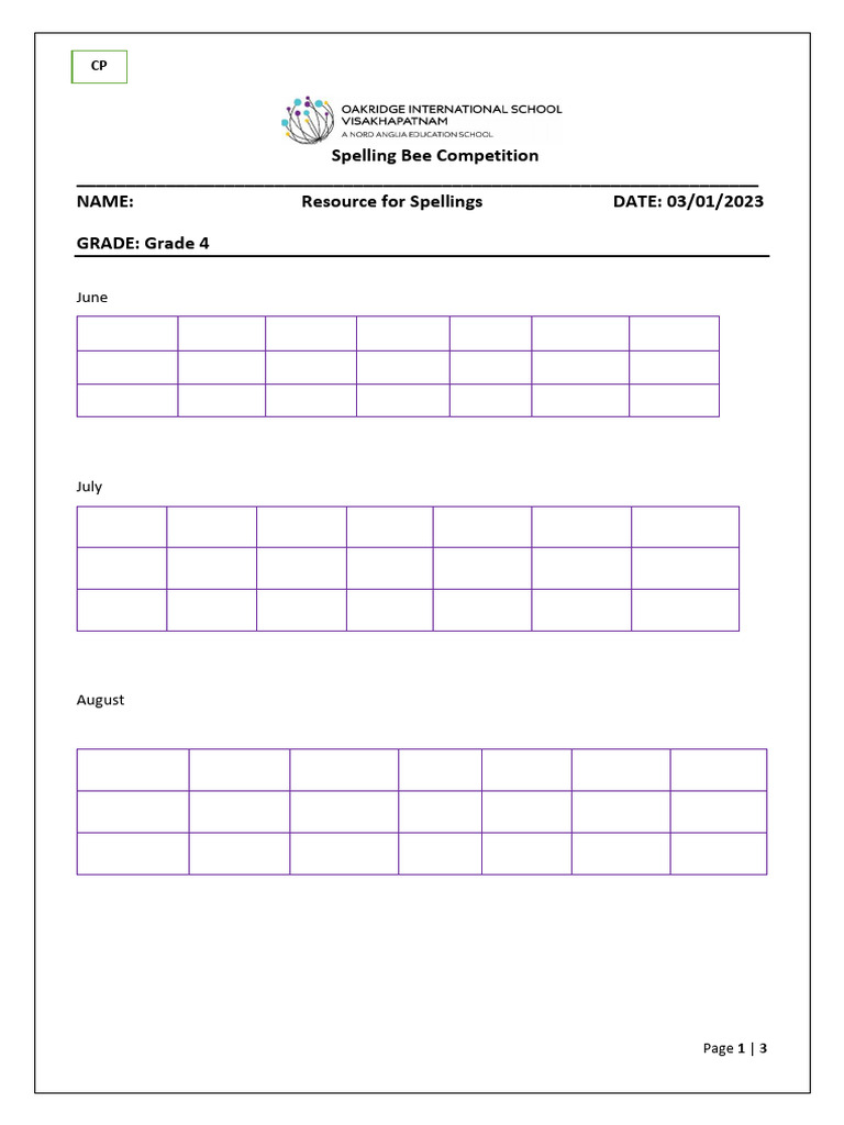 Grade 4 Spelling Bee Word List | PDF | Biology | Plants