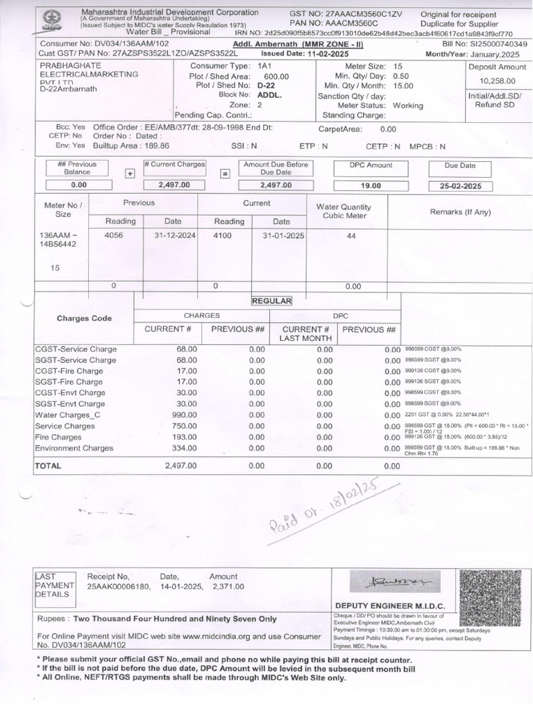 Water Bill and Receipt - Current | PDF