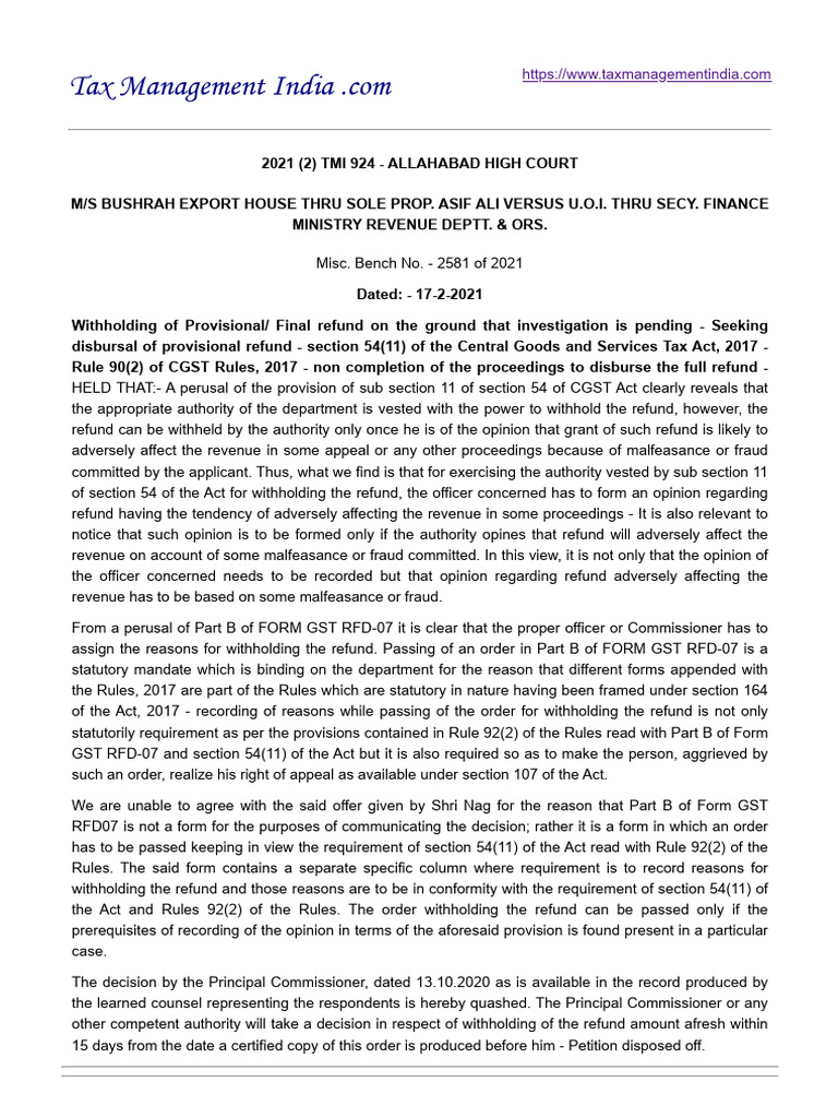2021 (2) TMI 924 - HC - M - S Bushrah Export House Thru Sole Prop Asif Ali Versus UOI Thru Secy ...