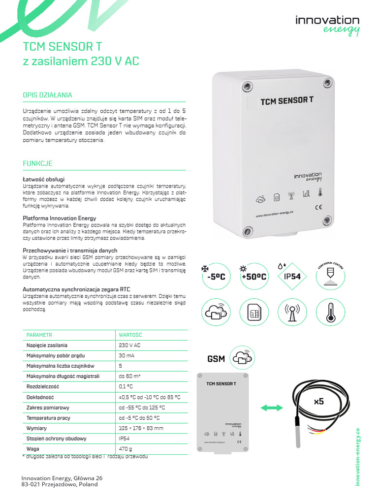 TCM Sensor T 230V Karta Produktu | PDF