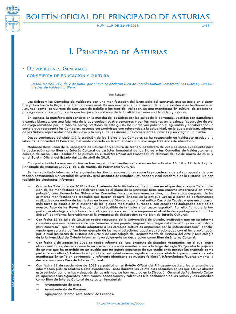 Decreto 42 - 2019 Los Sidros y Les Comedies | PDF | Navidad | Rituales