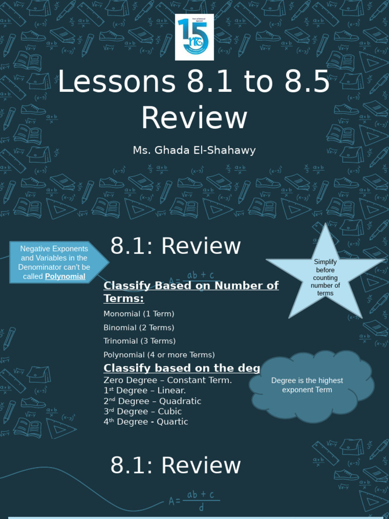 Chapter 8 Spiral Review (L1 To L5) | PDF | Polynomial | Factorization