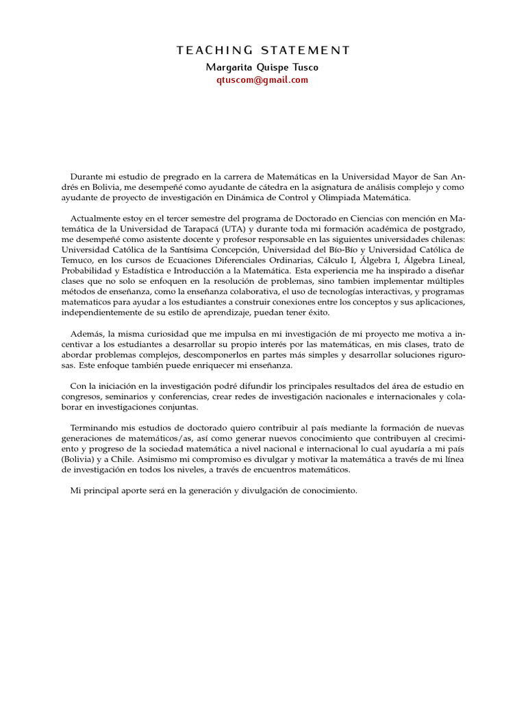 Teaching Statement | PDF | Matemáticas | Maestros