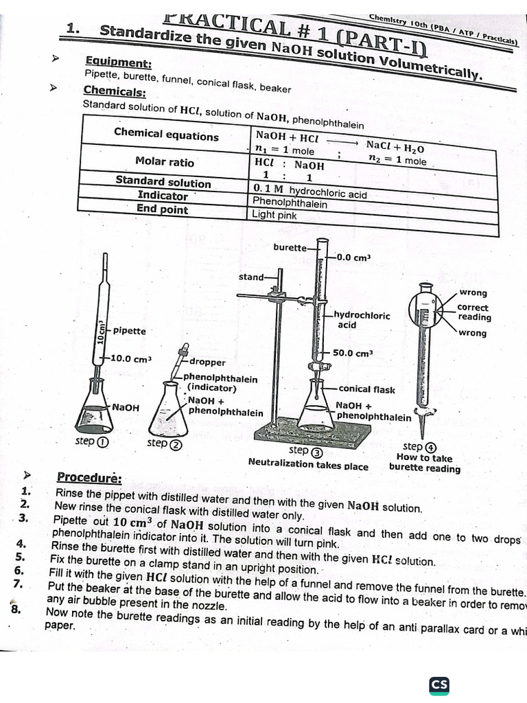 Grade 10th Titration Practicals 1-4 | PDF