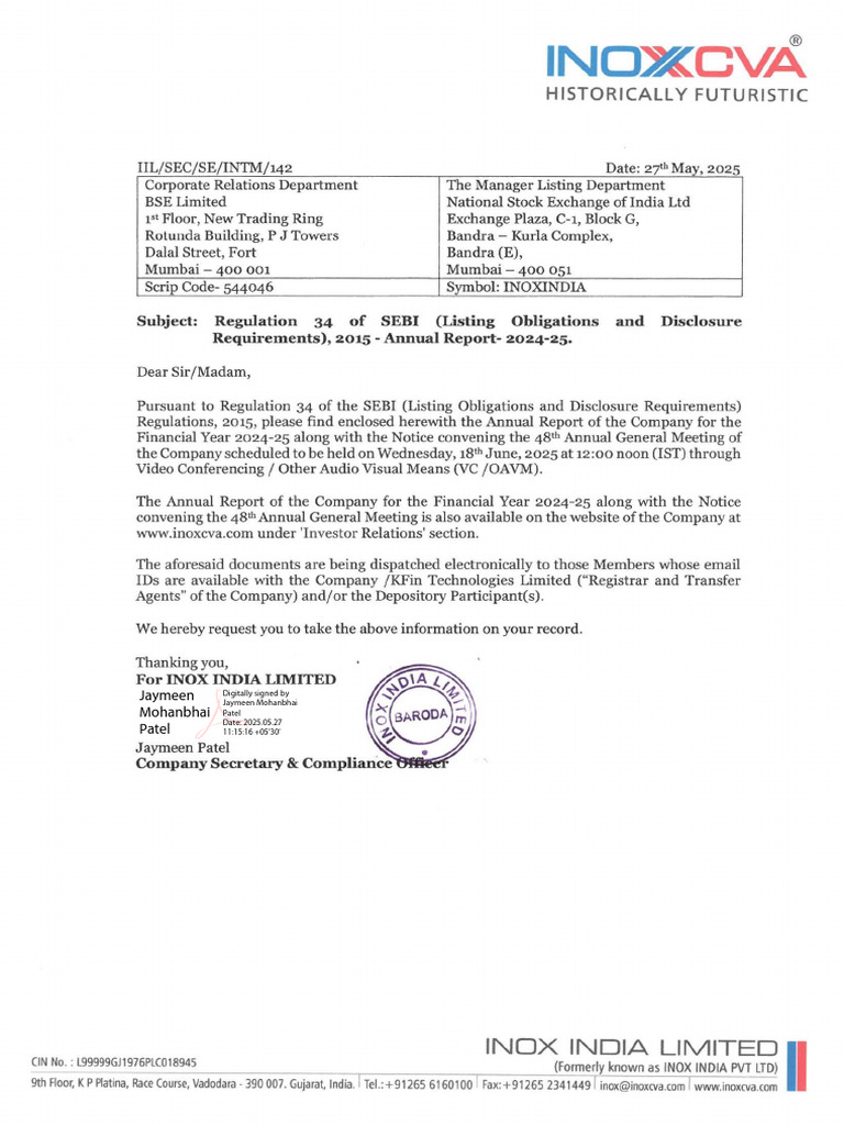 INOX India Annual Report 2024-25 | PDF | Liquefied Natural Gas ...