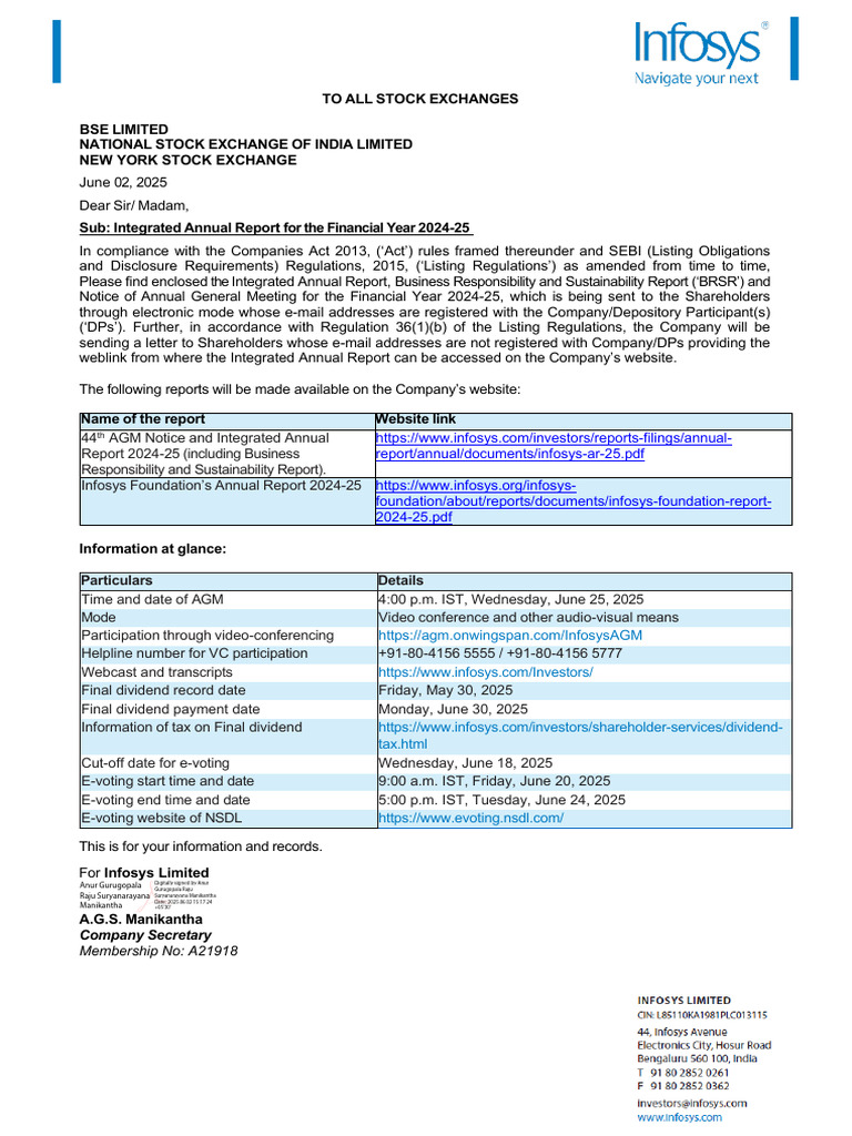Infosys FY 2025 Annual Report | PDF | Artificial Intelligence ...