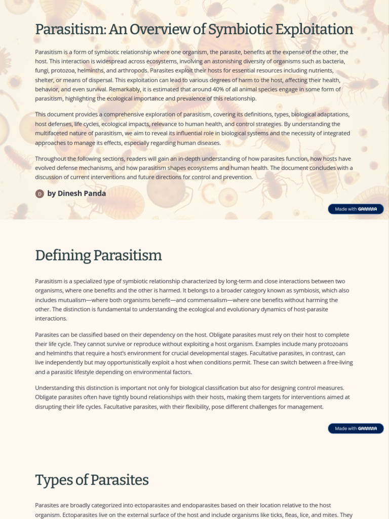 Parasitism An Overview of Symbiotic Exploitation | PDF | Parasitism | Immune System