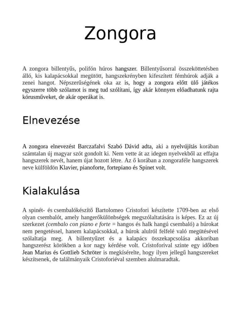 Zongora Hangszer | PDF