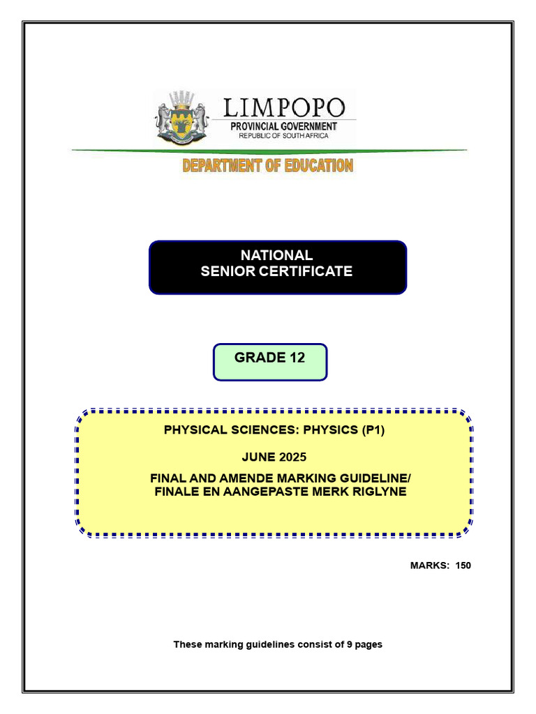 Grade 12 Physics June 2025 Marking Guide | PDF | Doppler Effect | Force