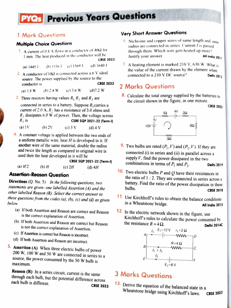 Ch3 Current Electricity Part 3 PYQs | PDF | Series And Parallel Circuits | Voltage