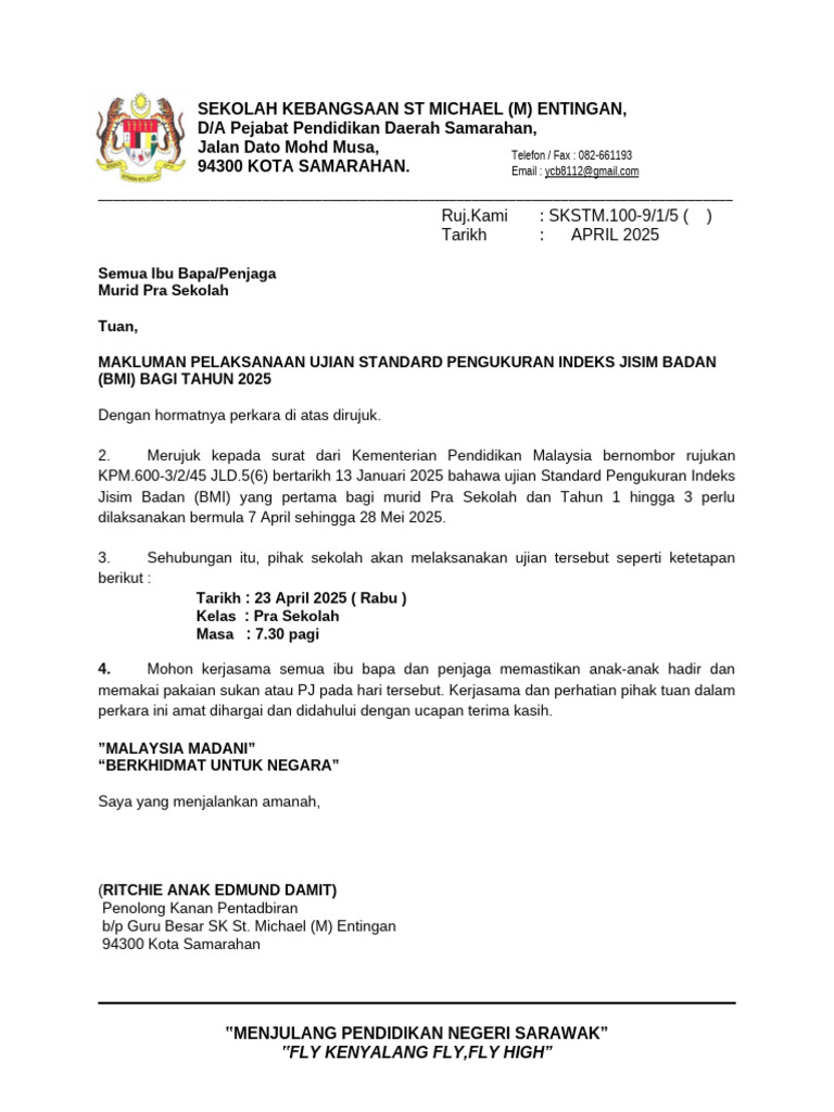 Surat Makluman Bmi Pra | PDF