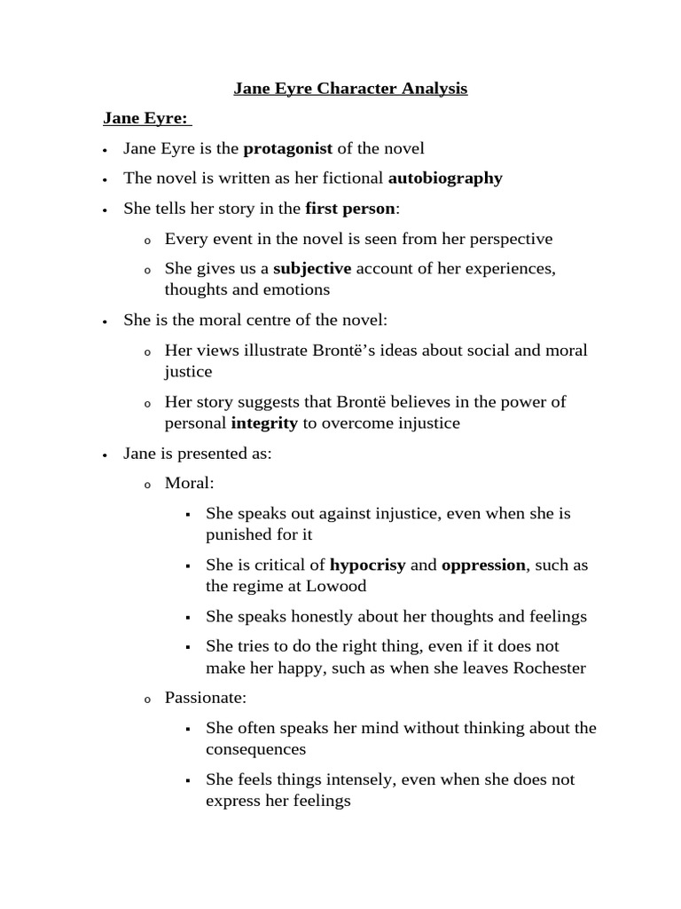 Jane Eyre - Character Analysis Revision Notes | PDF | Jane Eyre