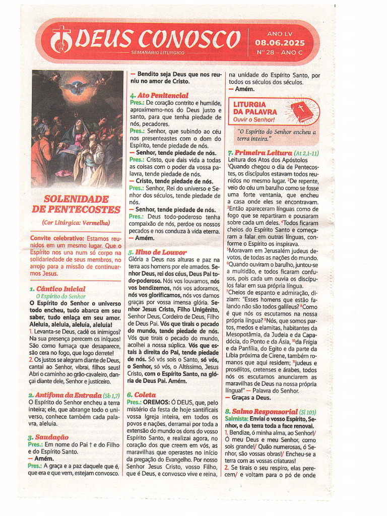 (08!06!2025) Folheto Deus Conosco (Pentecostes) | PDF