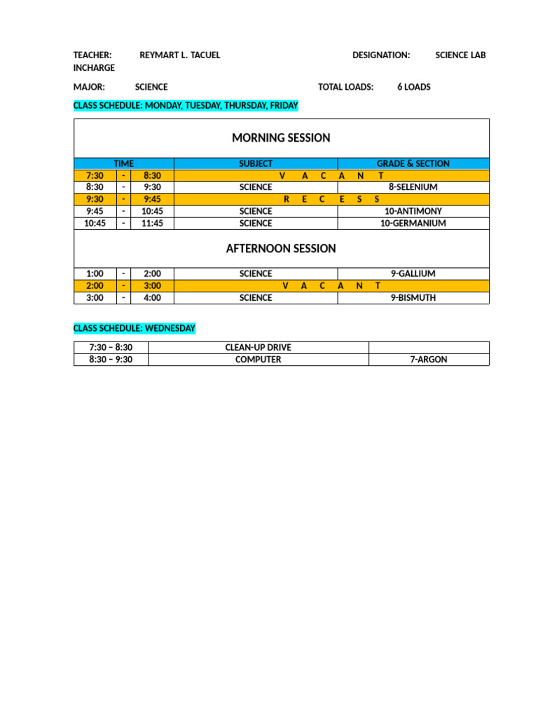 Class Schedule | PDF