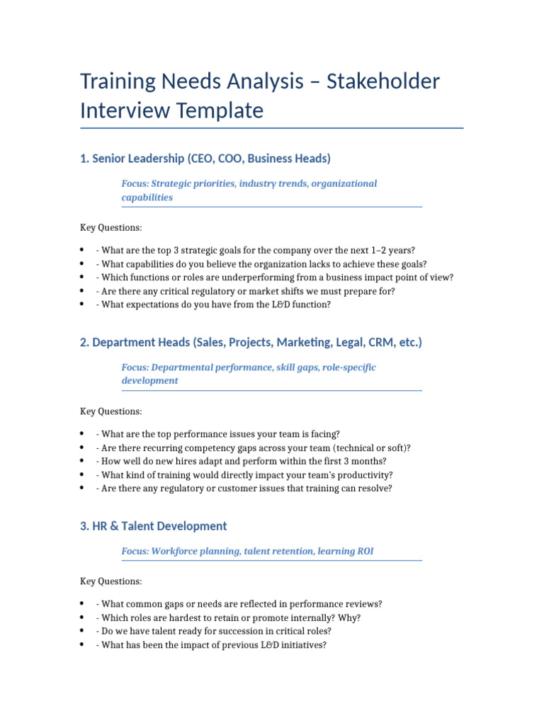 TNA Stakeholder Interview Template Real Estate | PDF | Customer ...