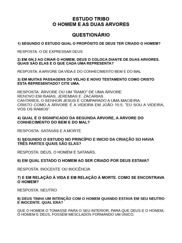 Estudo Arvores Tribo | PDF | Pecado | Adão e Eva