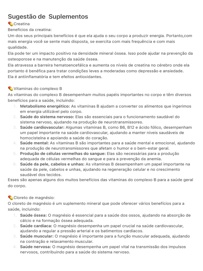 Sugestão de Suplementos | PDF | Vitamina | Corpo humano