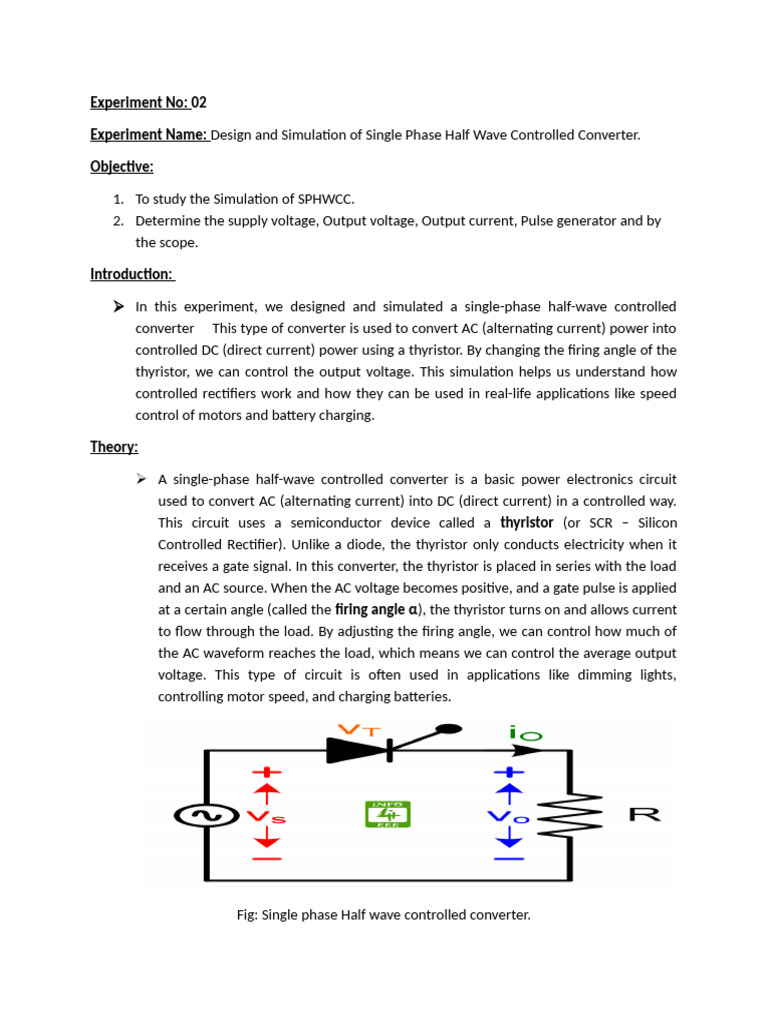 Single Phase Half Wave Converter Simulation | PDF | Rectifier ...