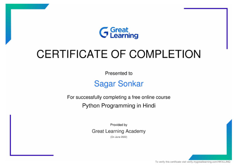 Python Programming Certificate Sagar Sonkar | PDF