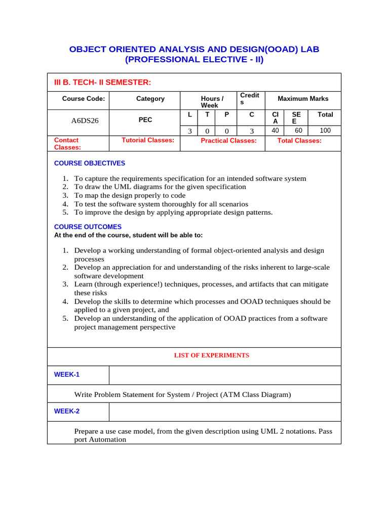 A6DS26 - Object Oriented Analysis and Design Lab | PDF | Unified ...
