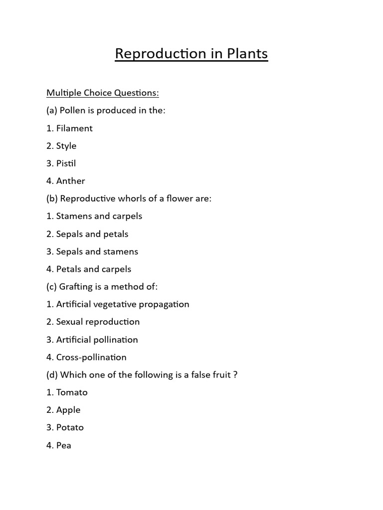 Reproduction in Plants TEST | PDF
