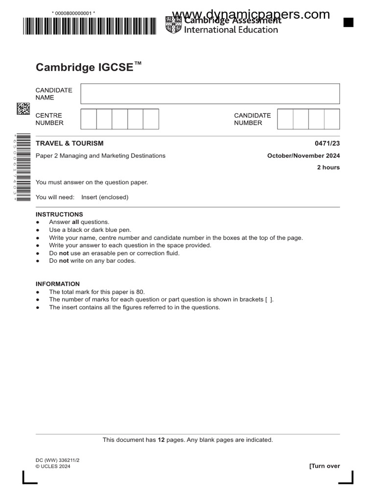 Travel & Tourism IGCSE Paper 2 Guide | PDF | Tourism