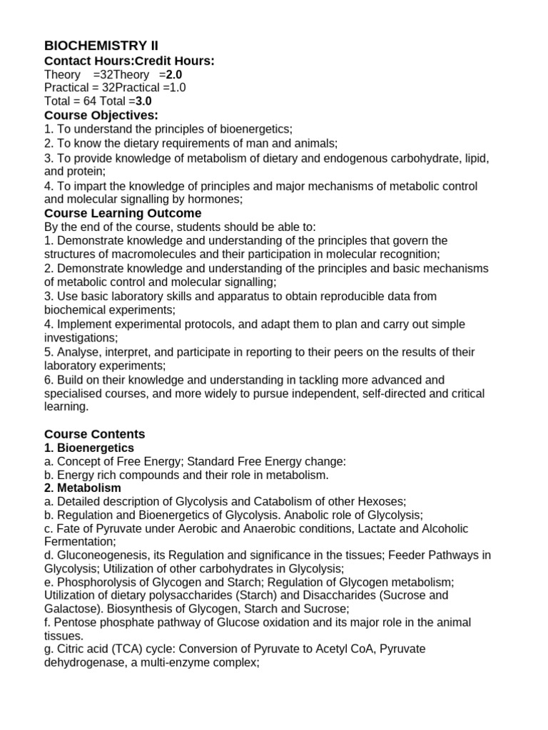 Advanced Biochemistry II Course Overview | PDF | Metabolism | Diet ...