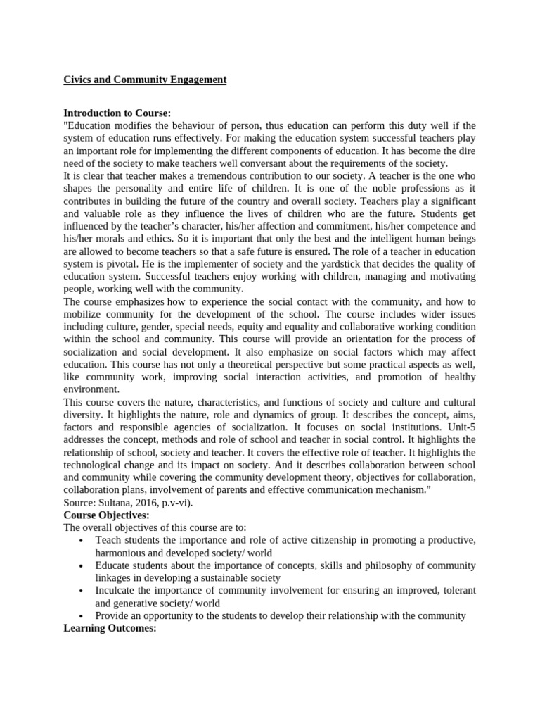 Civics and Community Engagement | PDF | Educational Assessment | Social ...