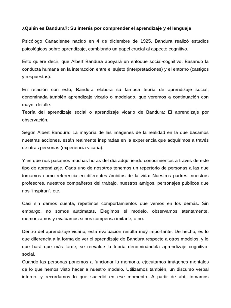 Bandura | PDF | Aprendizaje | Comportamiento