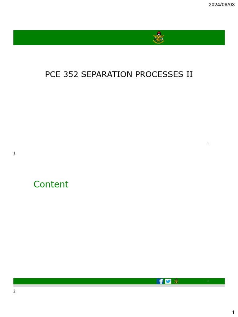 Pce 352 Separation Processes Ii: Content | PDF | Phase (Matter ...