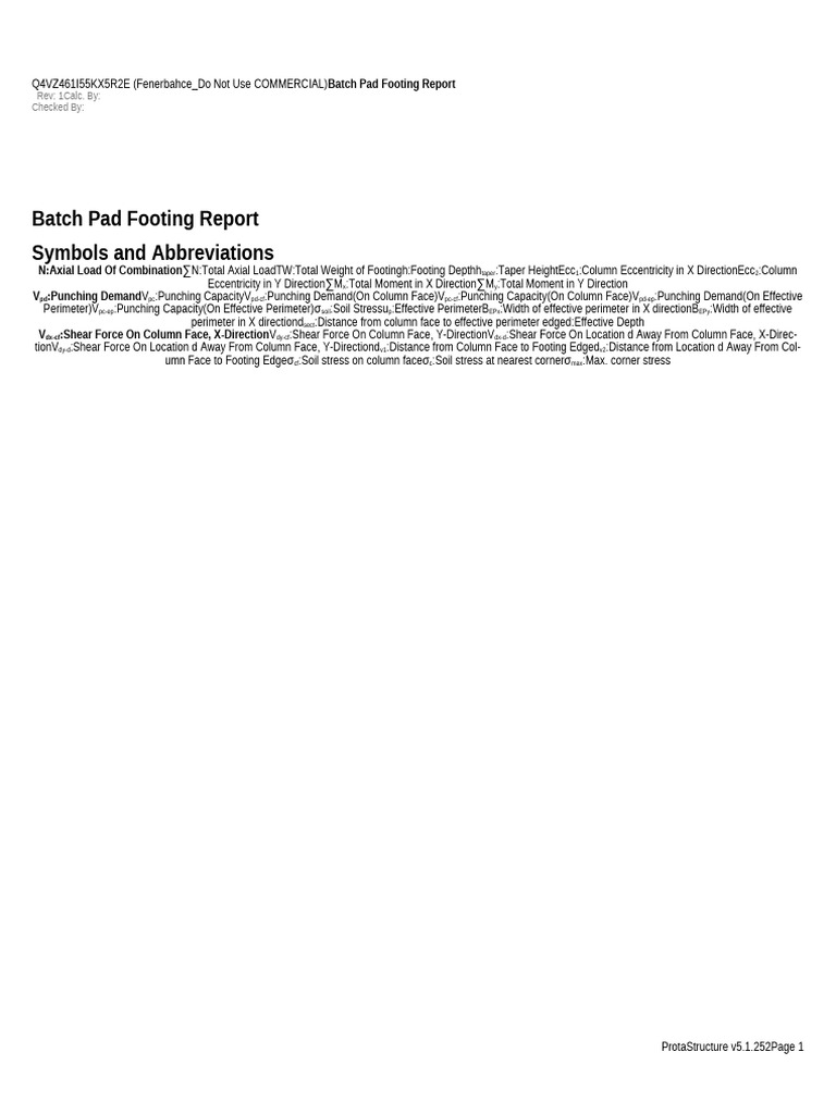 Batch Pad Footing Design Report | PDF | Column | Masonry