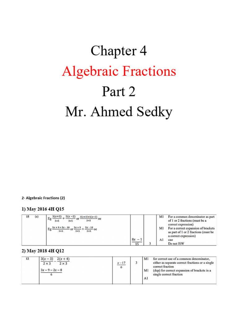 Algebraic Fractions Practice Questions | PDF