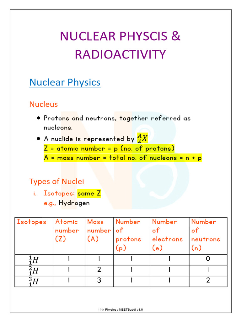 NUCLEAR PHYSCIS & RADIOACTIVITY - Updated - 111648 | PDF | Atomic ...