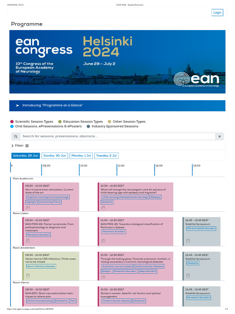 EAN 2024 Congress Program Overview | PDF | Neurology | Clinical Medicine