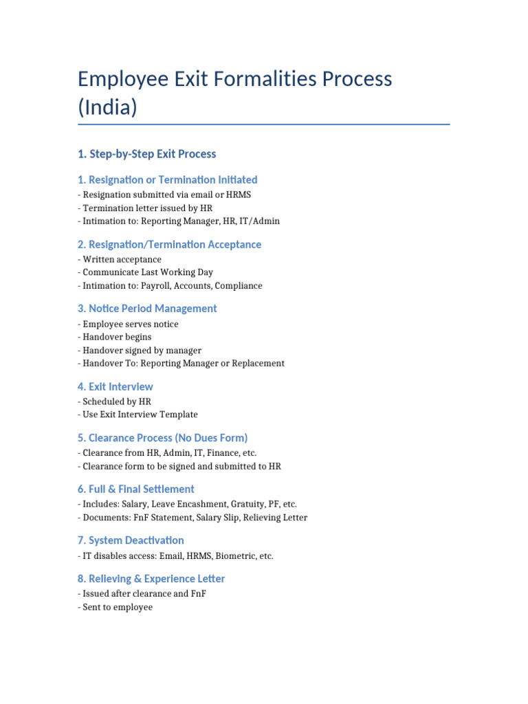 Employee Exit Formalities India | PDF