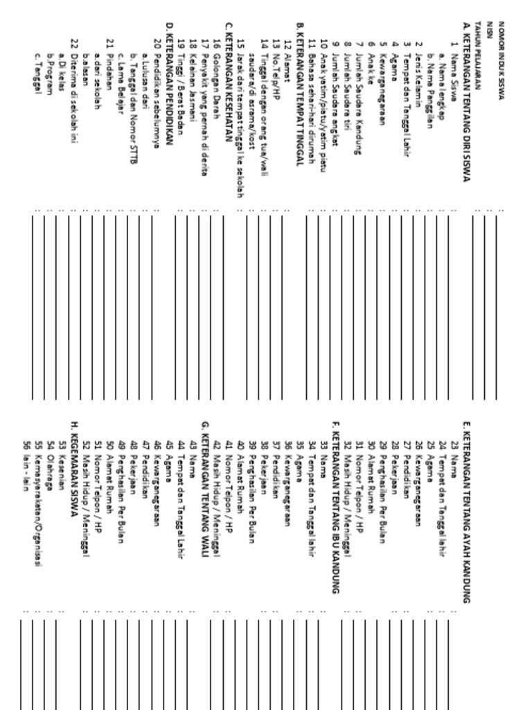 Lembar Biodata Buku Induk | PDF