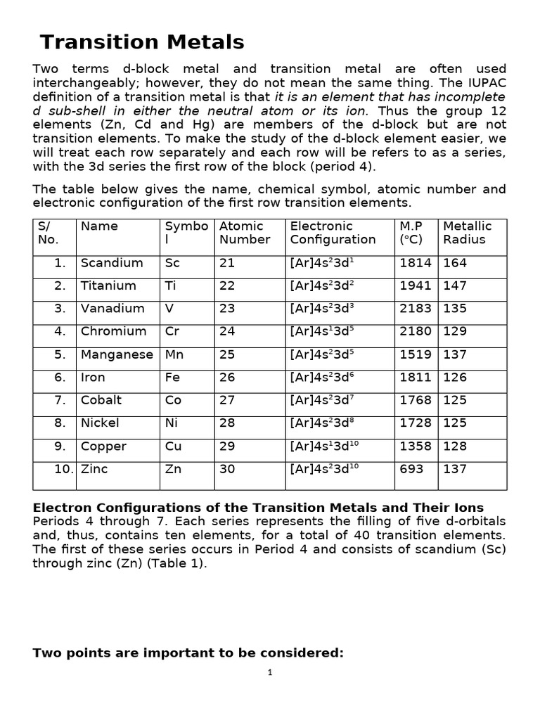 Electron Configurations of Transition Metals | PDF | Coordination ...